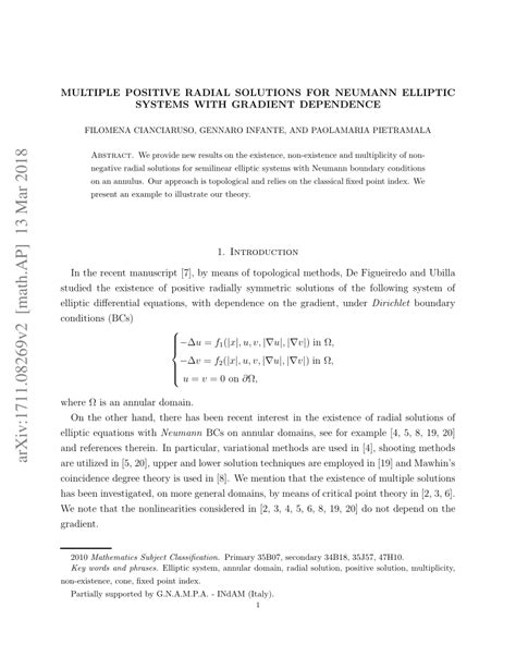 Pdf Multiple Positive Radial Solutions For Neumann Elliptic Systems With Gradient Dependence