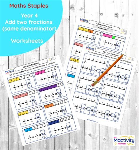Year 4 Add Two Fractions Worksheet Same Denominator Activities