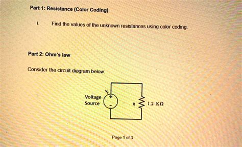 Part 1 Resistance Color Coding I Find The Values Of The Unknown