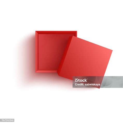 현실적인 3d 벡터 일러스트 레이 션에 빈 열려있는 빨간색 종이 상자에 평면도 선물에 대한 스톡 벡터 아트 및 기타 이미지