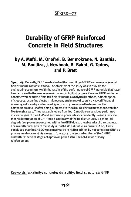 Pdf Durability Of Gfrp Reinforced Concrete In Field Structures