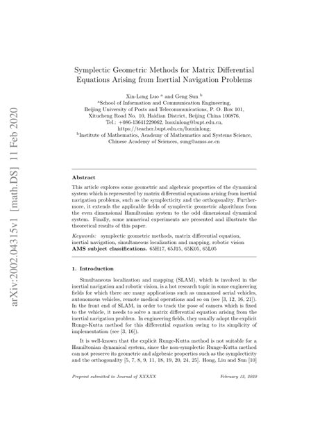 Pdf Symplectic Geometric Methods For Matrix Differential Equations Arising From Inertial