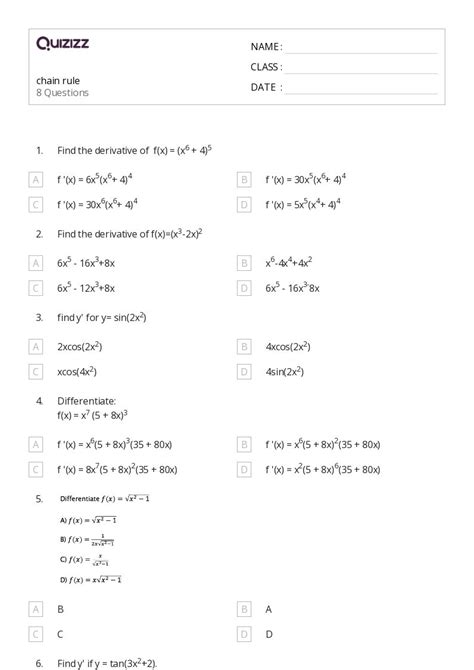 50 Chain Rule Worksheets For 12th Class On Quizizz Free And Printable