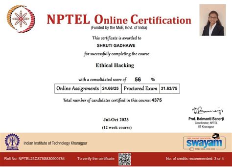 Shruti Gadhawe On Linkedin Glad To Share My New Nptel Online Certification On Ethical Hacking