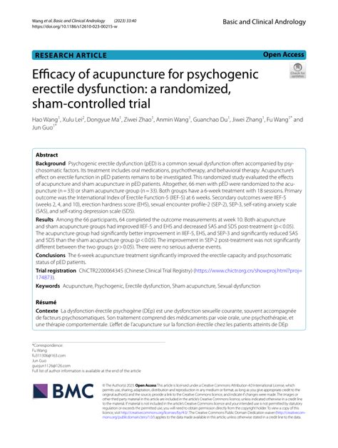 Pdf Efficacy Of Acupuncture For Psychogenic Erectile Dysfunction A Randomized Sham