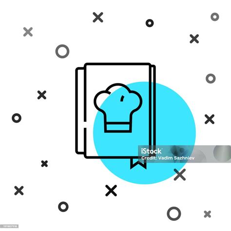 흰색 배경에 격리 된 검은 줄 쿡 북 아이콘 요리 책 아이콘 레시피 북 포크와 칼 아이콘 칼 붙이 기호 임의동적 모양 벡터