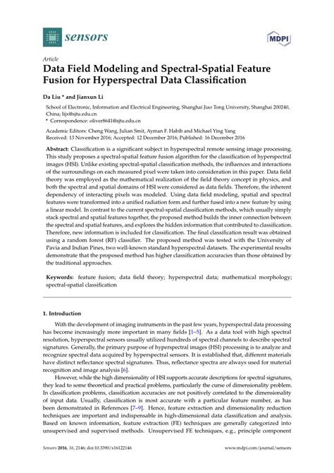 Pdf Data Field Modeling And Spectral Spatial Feature Fusion For Hyperspectral Data Classification