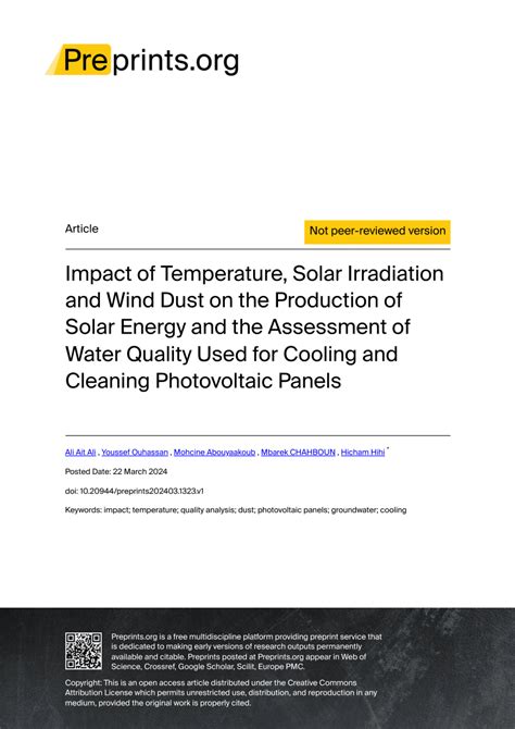 Pdf Impact Of Temperature Solar Irradiation And Wind Dust On The Production Of Solar Energy