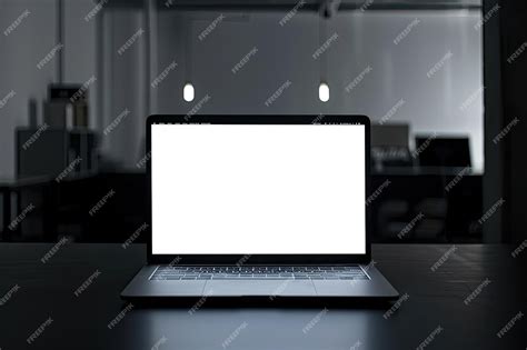 Workspace With Isolated Screen Of Laptop Computer On Black Table Premium Ai Generated Image