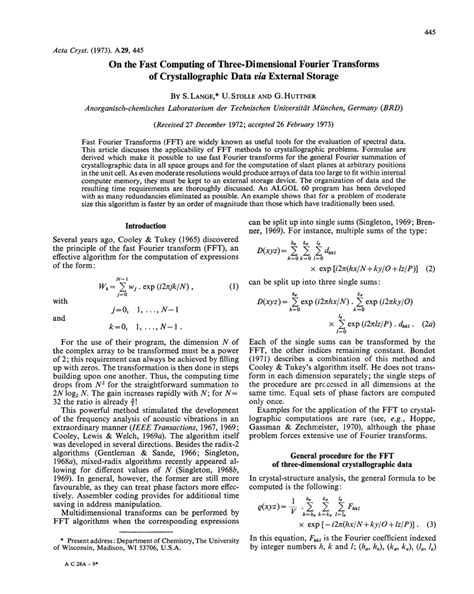Pdf On The Fast Computing Of Three Dimensional Fourier Transforms Of Crystallographic