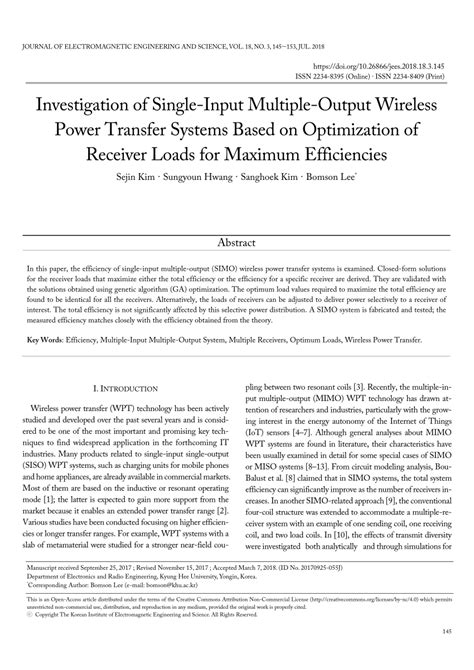 Pdf Investigation Of Single Input Multiple Output Wireless Power Transfer Systems Based On