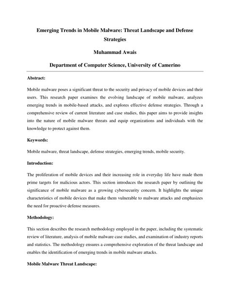 Pdf Emerging Trends In Mobile Malware Threat Landscape And Defense Strategies