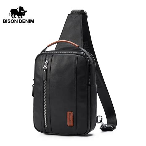 BISON DENIM дизайнерские мужские нагрудные сумки из натуральной кожи ...
