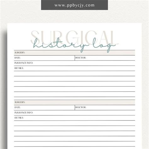 Surgical History Log Printable Detailed Record Of Medical Procedures