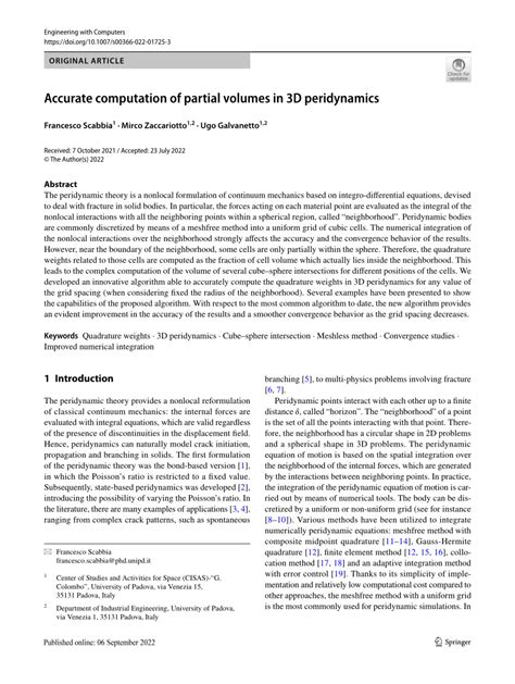 Pdf Accurate Computation Of Partial Volumes In 3d Peridynamics Researchgate