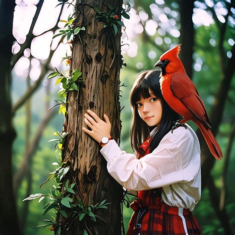 Premium Vector Anime Girl With Red Bird