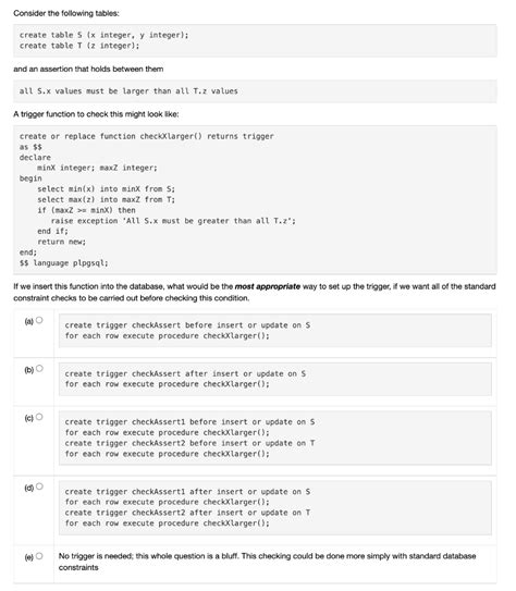 solved consider the following tables create table s x
