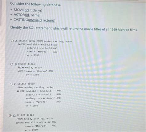 Solved Consider The Following Database • Movieid Title Yr • 1 Answer Transtutors