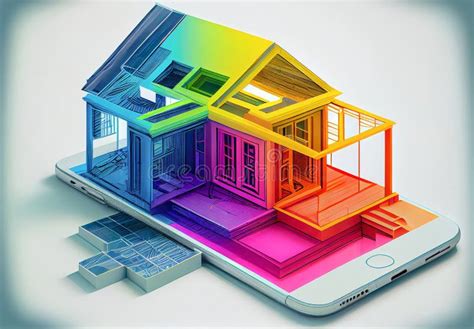 Using Mobile Device For Visualization Of The Project Made With Generative Ai Stock Illustration