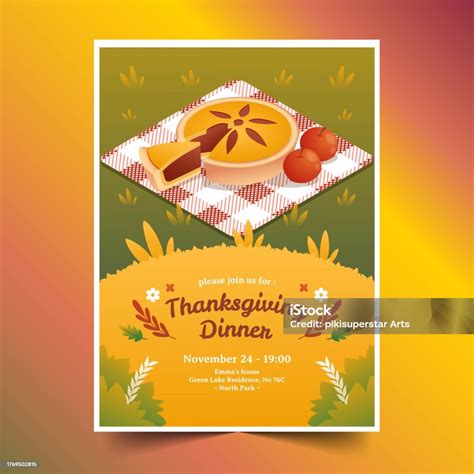 그라데이션 추수 감사절 전단지 초대장 디자인 벡터 일러스트 레이 션 가을에 대한 스톡 벡터 아트 및 기타 이미지 가을 10월 3차원 형태 Istock