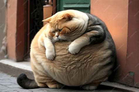 Premium Ai Image Cute Fat Cat Is Sleepy In Front Of The Store