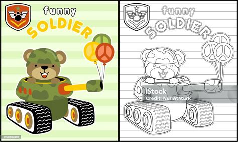 장갑차에 군인 헬멧을 쓴 재미있는 곰 만화의 색칠하기 책 곰에 대한 스톡 벡터 아트 및 기타 이미지 곰 군사 육군