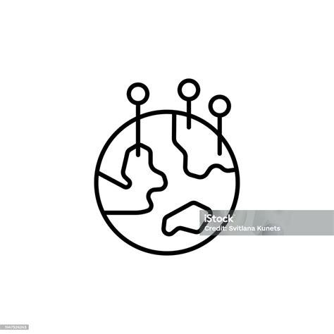 지구본 선 아이콘입니다 세계 마크 목표 지식 위치 탐사 지도 대륙 데모 수업 여행 지리 개념입니다 흰색 배경에 벡터 검은 선 아이콘 0명에 대한 스톡 벡터 아트 및 기타