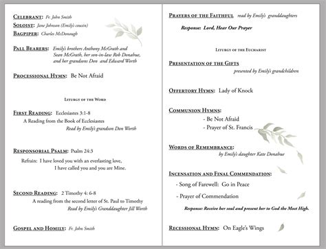 Digital Download Funeral Mass Program Soft Leaves Etsy