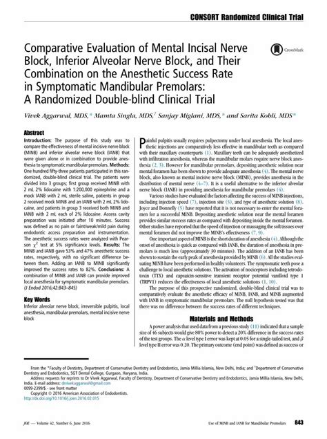 Pdf Comparative Evaluation Of Mental Incisal Nerve Block Inferior Alveolar Nerve Block
