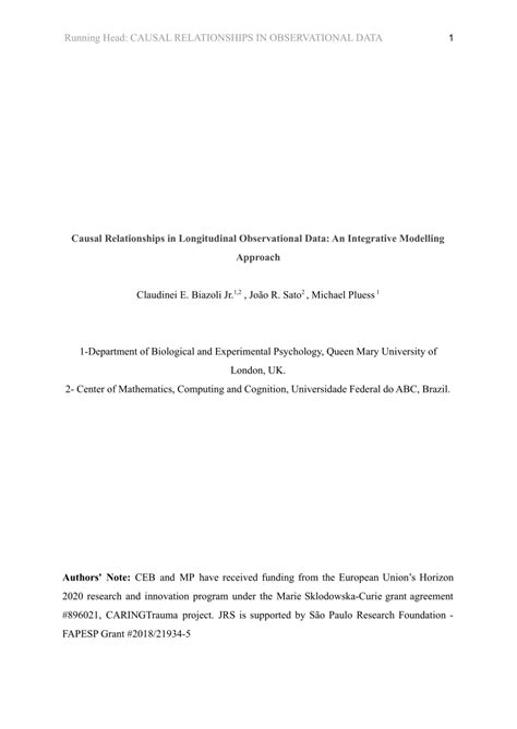 Pdf Causal Relationships In Longitudinal Observational Data An Integrative Modelling Approach