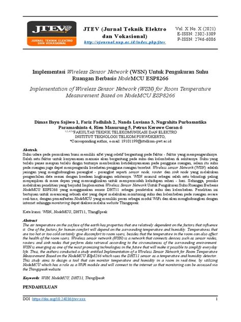 Implementasi Wireless Sensor Network Wsn Untuk Pengukuran Suhu Ruangan Berbasis Nodemcu