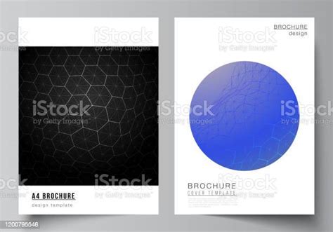 A4 형식 의 벡터 레이아웃 커버 모형 브로셔 전단지에 대한 디자인 템플릿 육각형이 있는 디지털 기술과 빅 데이터 개념 점과 선을 연결하는 다각형 과학 의학 배경 0명에