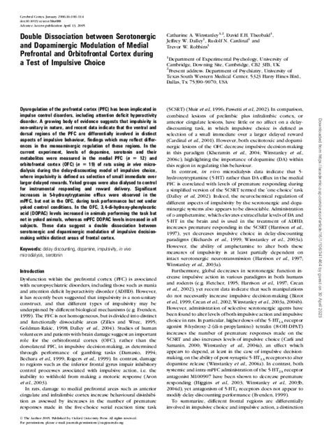 Pdf Double Dissociation Between Serotonergic And Dopaminergic Modulation Of Medial Prefrontal