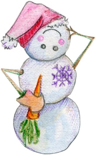 거꾸로 된 머리에 빨간 모자를 쓰고 벙어리장갑을 끼고 손에 당근을 든 귀엽고 쾌활한 눈사람 유치한 메리 크리스마스 손으로 그린 수채화 그림은 흰색 배경에 고립되어 있습니다