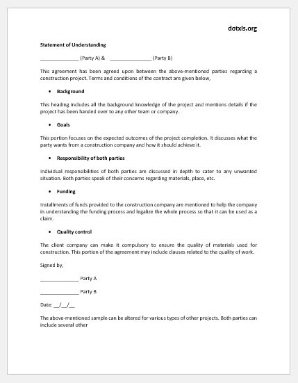 Statement Of Understanding Template Excel Templates