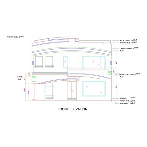 Autocad House Front Elevation