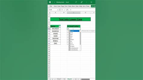 How To Convert Upper Case Text Into Lower Case In Excel Shorts Excel