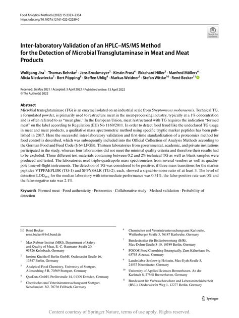 Pdf Inter Laboratory Validation Of An Hplcmsms Method For The