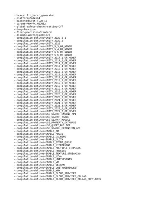 Configuration Settings And Compilation Defines For Burst Compiler Library Generation On Android