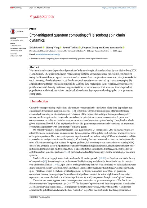 Error Mitigated Quantum Computing Of Heisenberg Spin Chain Dynamics