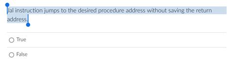 Solved Jal Instruction Jumps To The Desired Procedure Chegg Com