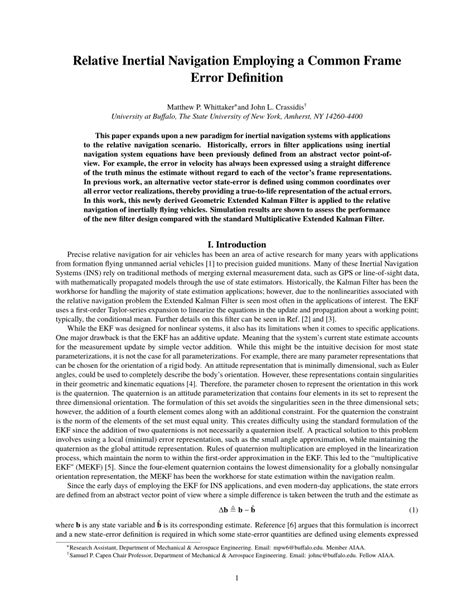 Pdf Relative Inertial Navigation Employing A Common Frame Error Definition