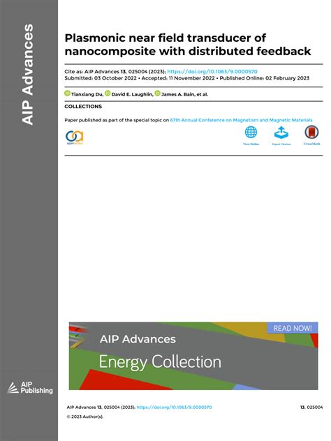Pdf Plasmonic Near Field Transducer Of Nanocomposite With Distributed