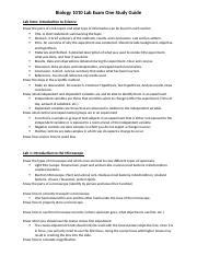Biology 1010 Lab Exam One Study Guide Docx Biology 1010 Lab Exam One Study Guide Lab Intro