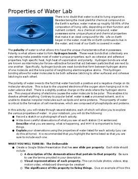 Properties Of Water Lab By Science Corner TPT