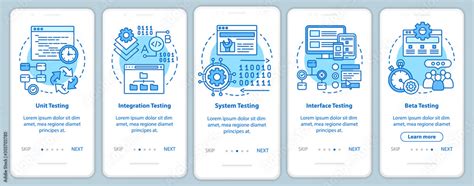 Functional Software Testing Blue Onboarding Mobile App Page Screen Vector Template Usability