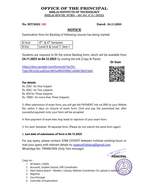 Notice Backlog Exam Form Pdf
