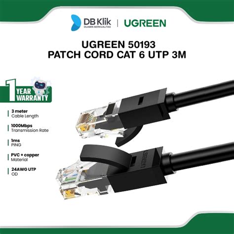 Jual Ugreen Patch Cord Cat 6 Utp 3M Kabel Lan Cat6 50193 Shopee Indonesia