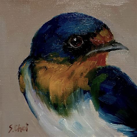 Barn Swallow 2 Original Bird Oil Painting On Paper 4x4 Inch Unframed
