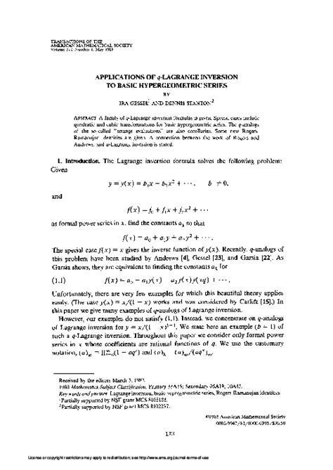 Pdf Applications Of Q Lagrange Inversion To Basic Hypergeometric Series